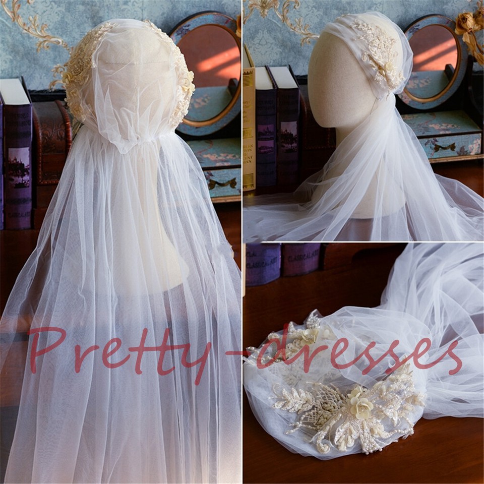 Long Vintage Juliet Cap Wedding Bridal Veils Cathedral Champagne ...