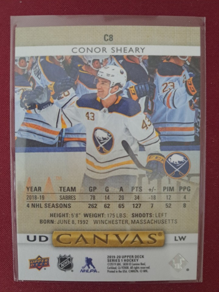 Connor Sheary UD CANVAS 2019-20 Upper Deck Series 1 #C8 Buffalo Sabres ...