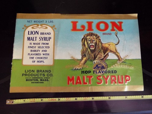 Vintage Lion Brand Hop Flavored Malt Syrup Embossed Label Boston MA | eBay
