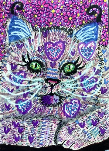Colorful abstarct cat kitten markers original painting ACEO | eBay