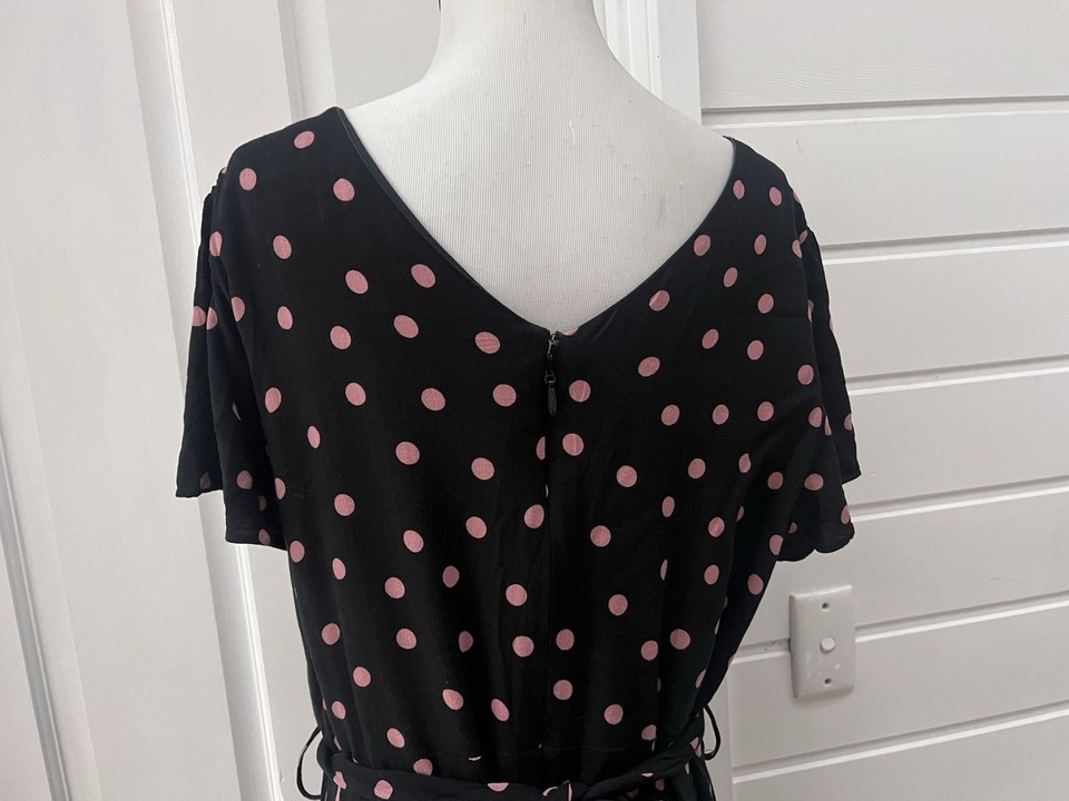 CITY CHIC Black & Pink Polka Dot Short Sleeve A-line Midi Dress - XL/AU ...