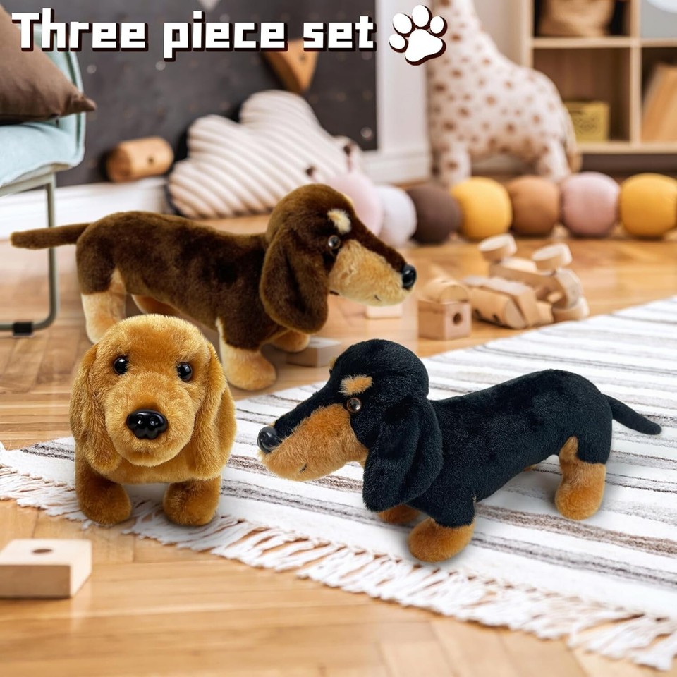 3Pcs Dachshund Dog Stuffed Animal 9.8" Plush Animals Set Kawaii ...