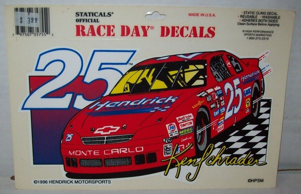 KEN SCHRADER #25 1996 NASCAR RACE DAY STATIC WINDOW CLING DECAL | eBay