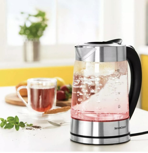 Silvercrest Glass Kettle LED Lights Change Colour 1.7 Litre Black ...
