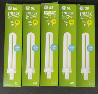5 x GE Biax S 9W CFL Fluorescent Globes Bulbs 4000K Cool White G23 F9BX ...