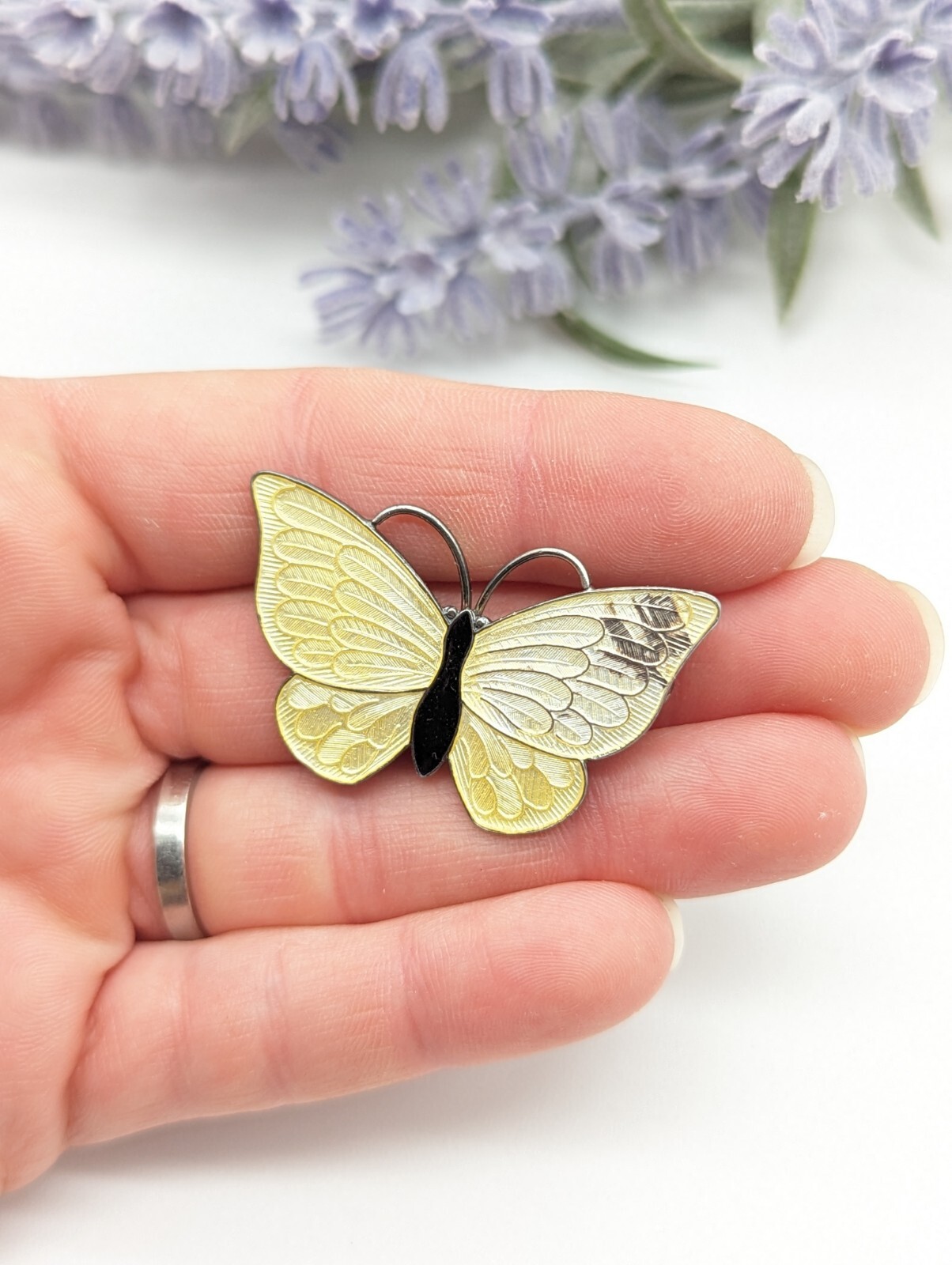 Vintage Denmark VB Volmer Bahner Sterling Enamel Butterfly Yellow ...