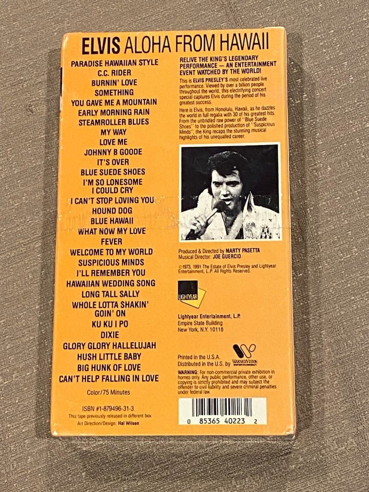 Elvis Aloha From Hawaii (VHS) 1973 Elvis Presley Honolulu 30 Hits NEW ...