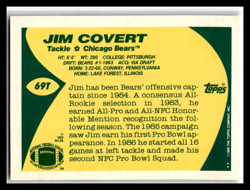 1989 Topps Traded #69T Jim Covert Chicago Bears | eBay