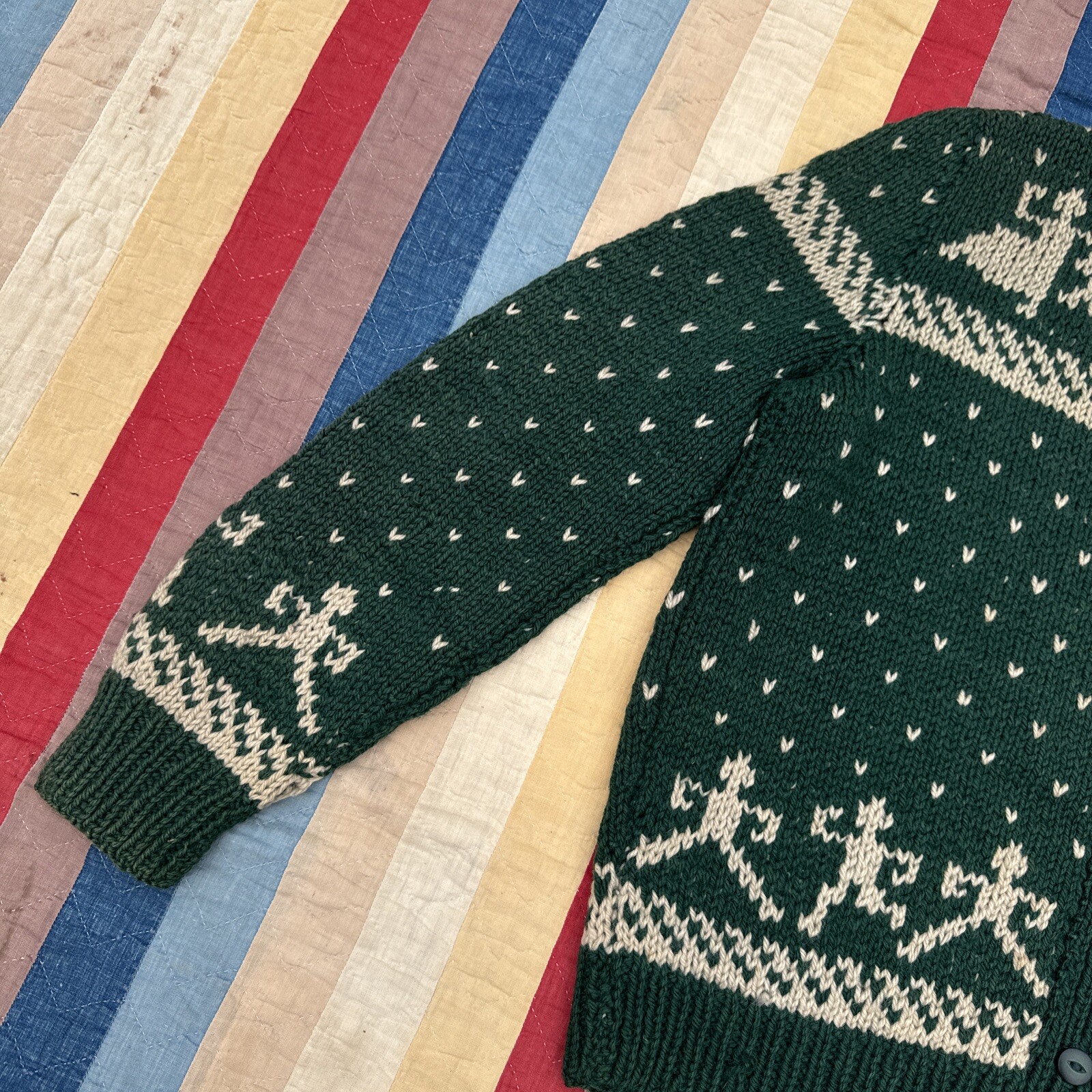 Vintage 1930s Green & White Wool Knit Sweater Cardigan Dancing People ...