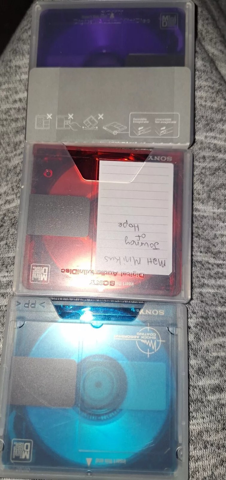 3x Sony Minidisc Assorted MD Color Discs 80 Minutes Each (1 Of Them Is ...