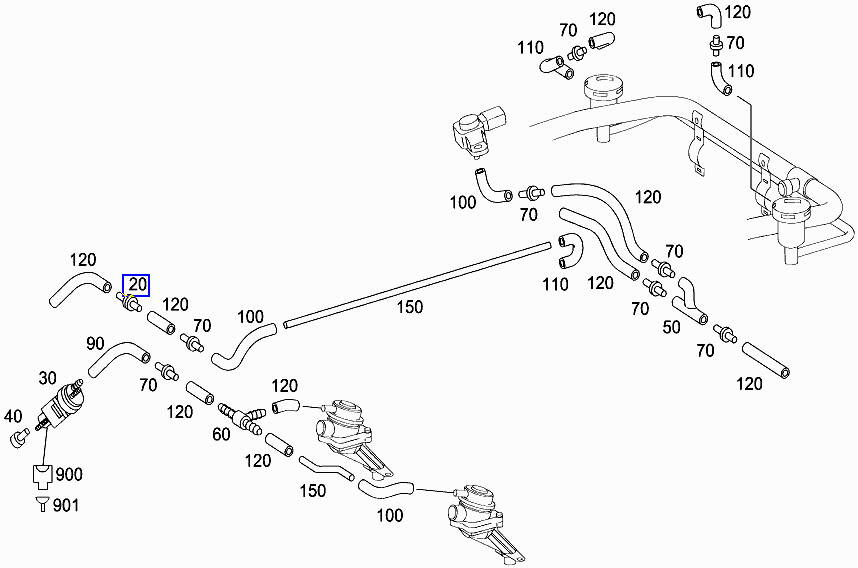 Mercedes Engine Vacuum Hose Line One-Way Check Valve A0021408460 New ...