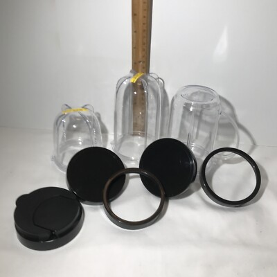 Magic Bullet Model MB -WL076-23 Replacement 3Cups 2 Lids 2 Rings &drink ...