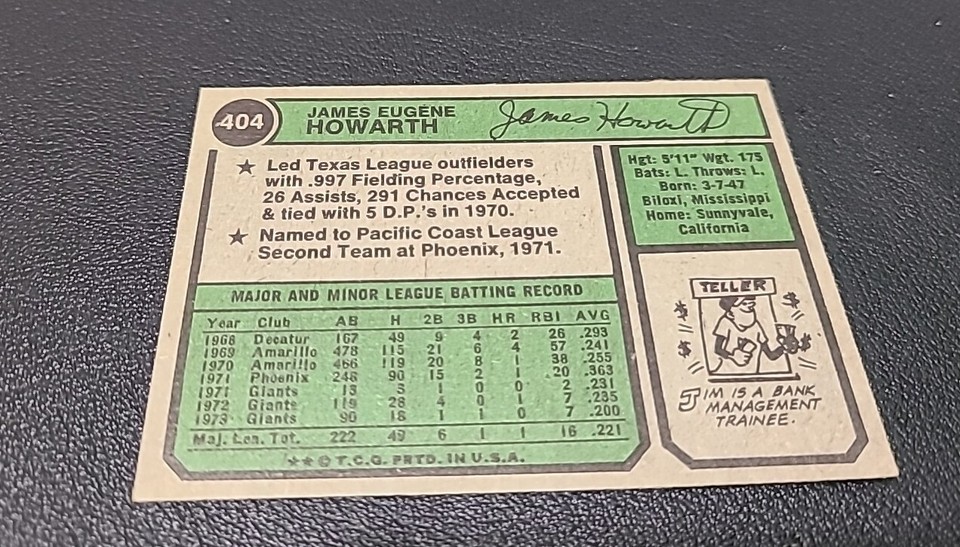 1974 Topps - #404 Jim Howarth | eBay
