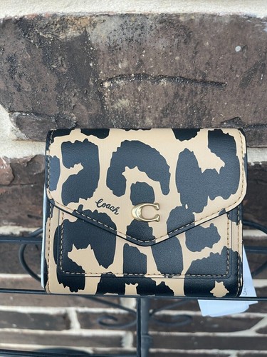 NWT $150 Coach Wyn Leather Trifold Small Wallet Leopard Print black ...
