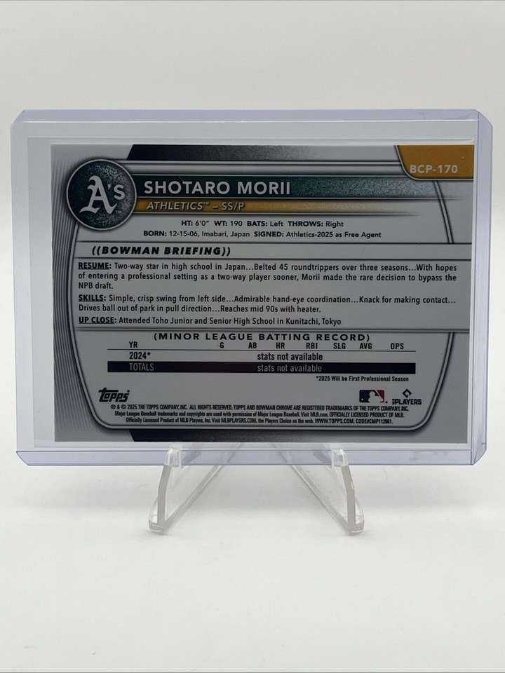 2025 Bowman Chrome Shotaro Morii #BCP-170 1st Bowman - Laser Refractor ...