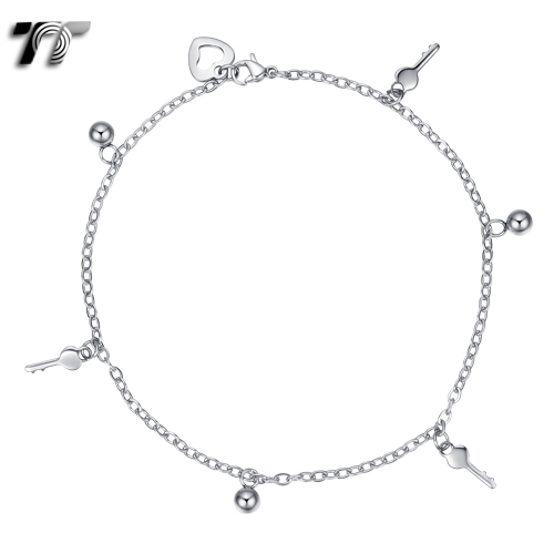 TT Silver Stainless Steel Dangle Ball & Key Chain Anklet (AN18S) NEW ...