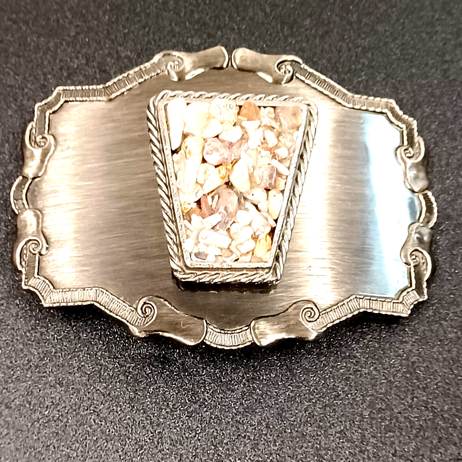 Brown Metal Belt Buckle, Small Rock Design - Gem