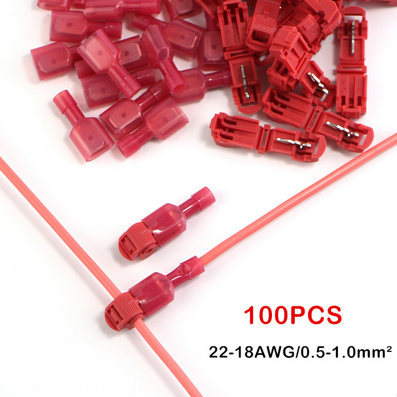 300Pcs 22-10 AWG T-Taps Quick Splice Wire Connectors Insulated Spade ...