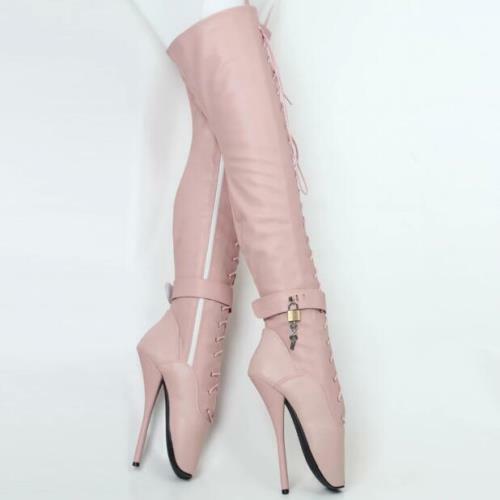 Womens 18cm High heels Ballet Stiletto Sexy Lace Up Patent leather Knee ...