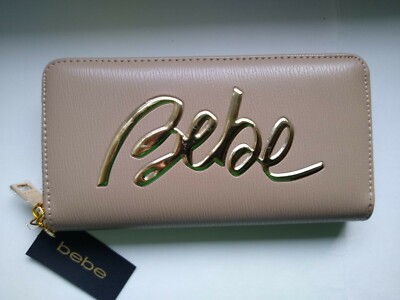 Bebe Gianna Beige Gold-Tone Zip Around Handbag Wristlet Wallet NWT | eBay