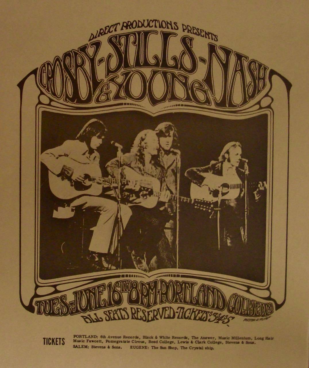 CSN&Y NEIL YOUNG concert poster 1970 PORTLAND B RANDY TUTEN BILL GRAHAM ...