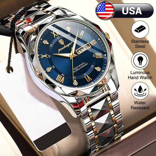 Men's Quartz Watches 3 ATM Waterproof Luminous Date Metallic steel ...