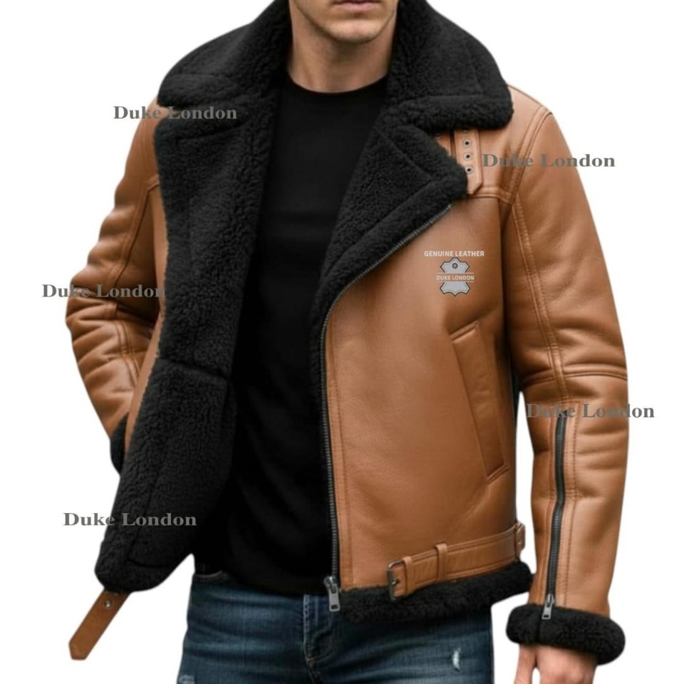 Men’s B3 Raf Real Sheep Skin Leather Jacket Aviator Bomber Pilot Coat ...