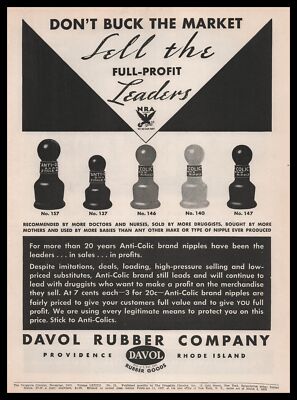 1933 Davol Rubber Co. Providence Rhode Island Anti-Colic Brand Nipples ...