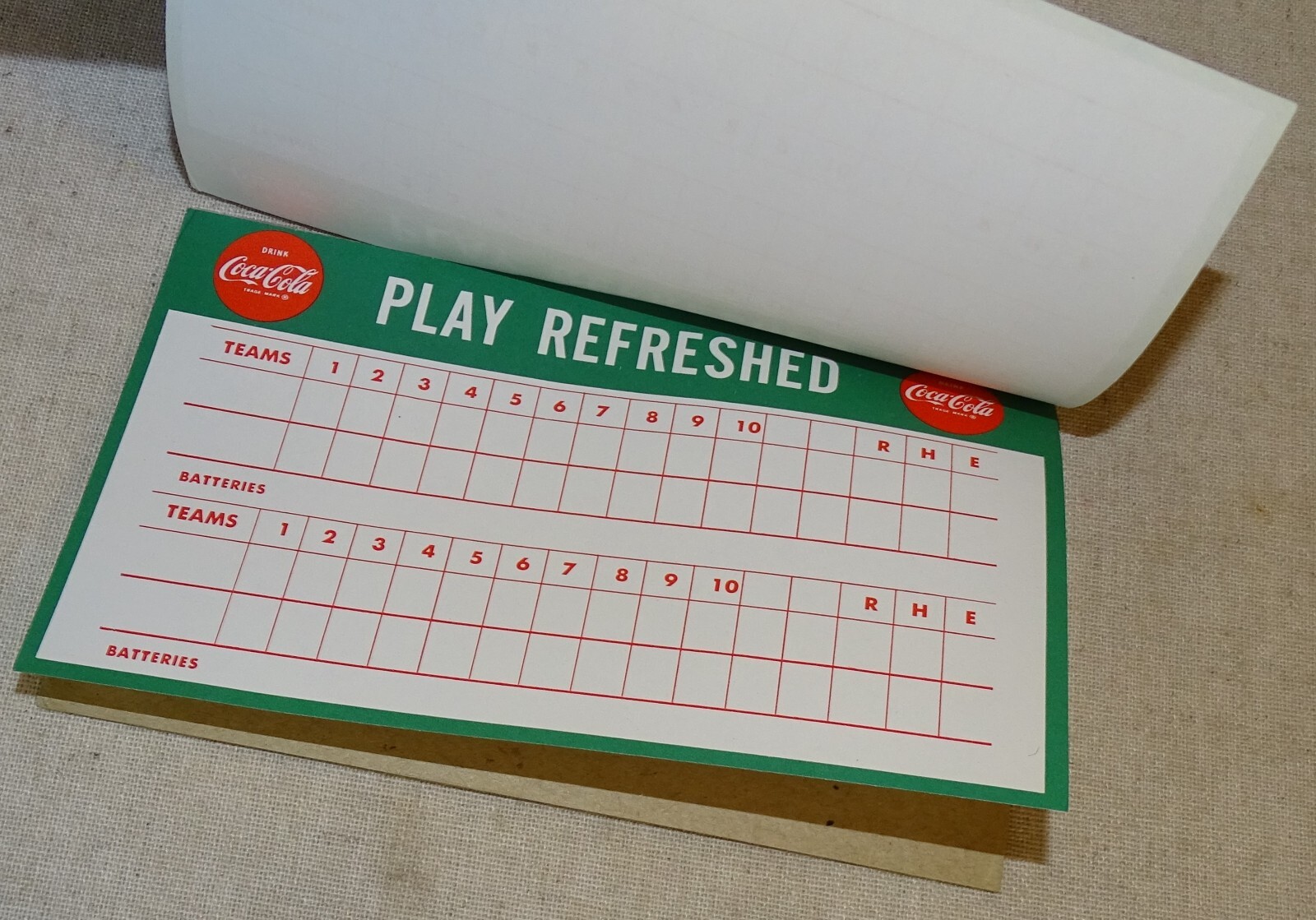 two Coca-Cola Baseball paper 'Scoreboard' sheets (3-1/2 x 6") circa ...