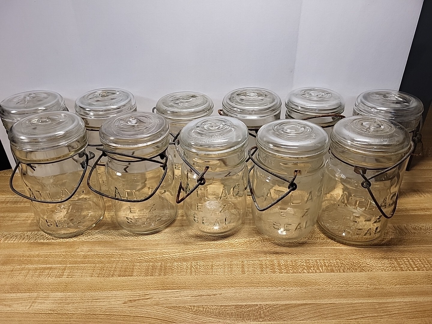Lot Of 11 Antique Atlas/Ball Canning Jars With Glass Tops | eBay