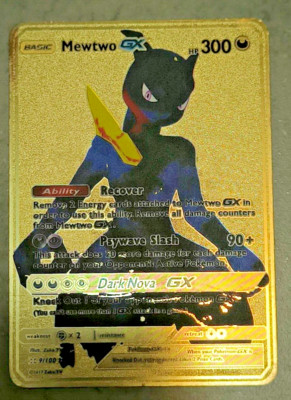 Pokemon Mewtwo GX Alt Art Gold Metal Card Dark Nova | eBay