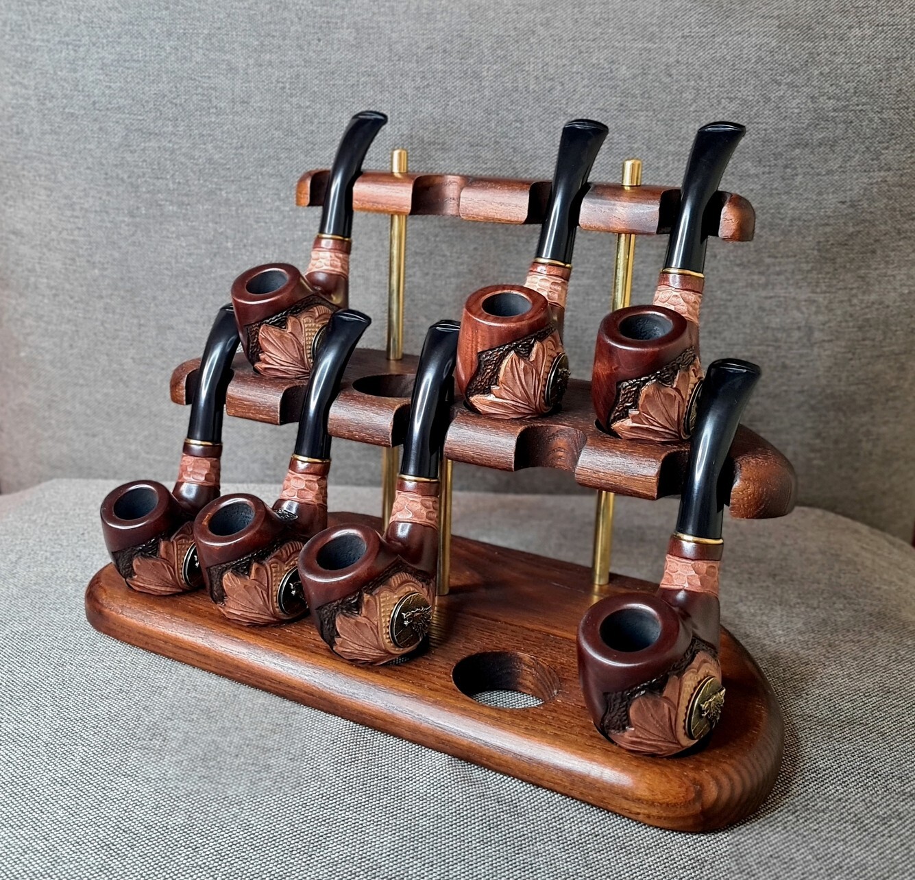 Pipe Stand for 9 Smoking Bowls - Wooden Pipe Holder - Tobacco Pipe Rack ...