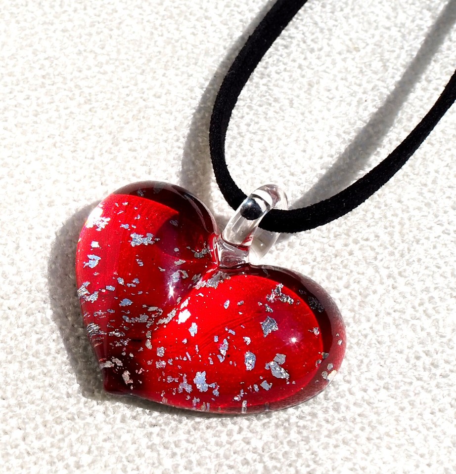 Color full HEART shape PENDANT blown art glass bead ornament decor love ...