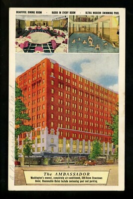 Washington DC postcard The Ambassador Hotel dining room pool Vintage | eBay