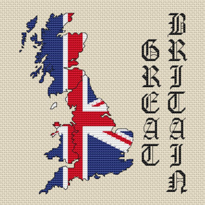 Great Britain Map & Flag Cross Stitch Design (kit or chart) | eBay UK
