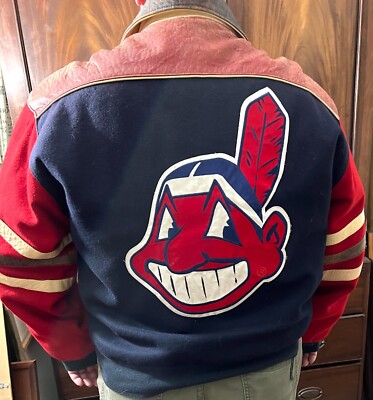 Cleveland Indians Chief Wahoo Wool Leather Bomber Jacket JH Design XXL ...