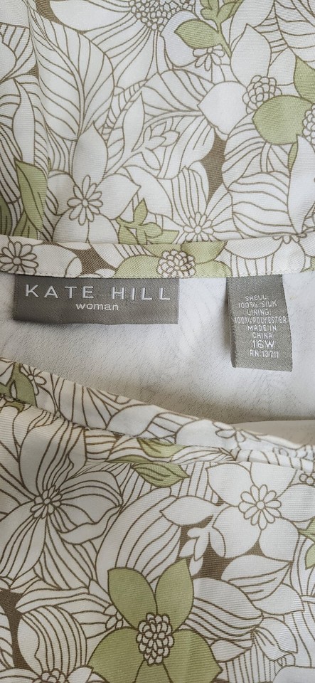Kate Hill Size 16W Light Floral Print Silk A-Line Skirt light green ...