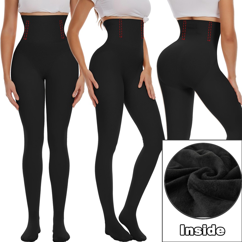 Women Fleece Lined Tights Plus Size Translucent Fleece Pantyhose Winter ...