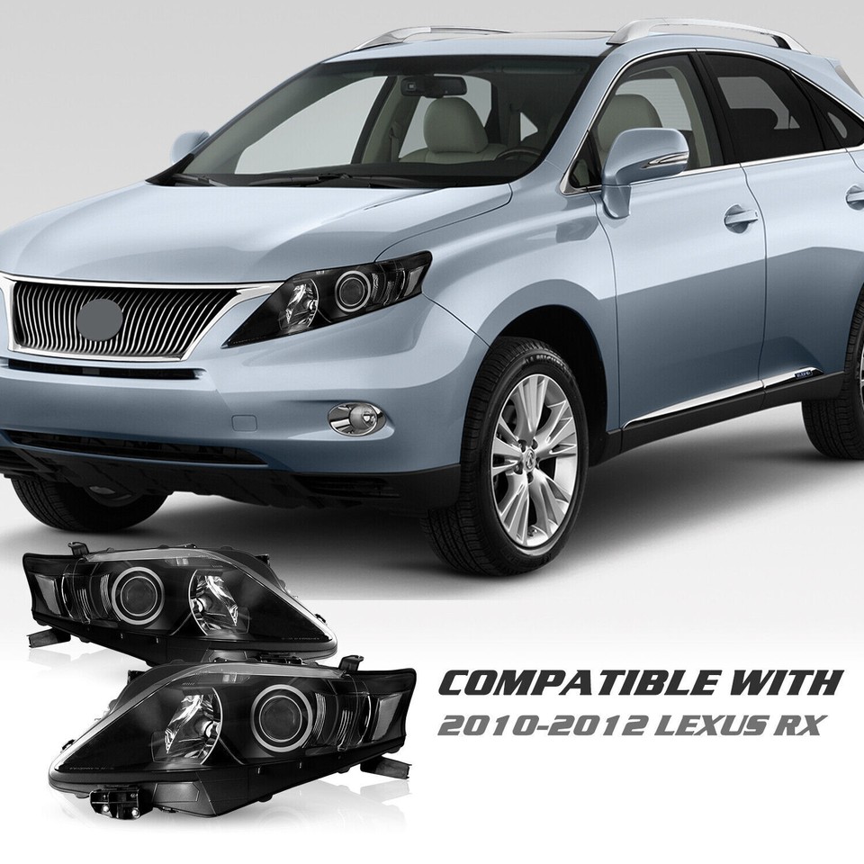 For 2010 2011 2012 Lexus RX350 Halogen Projector Black Headlights L+R ...