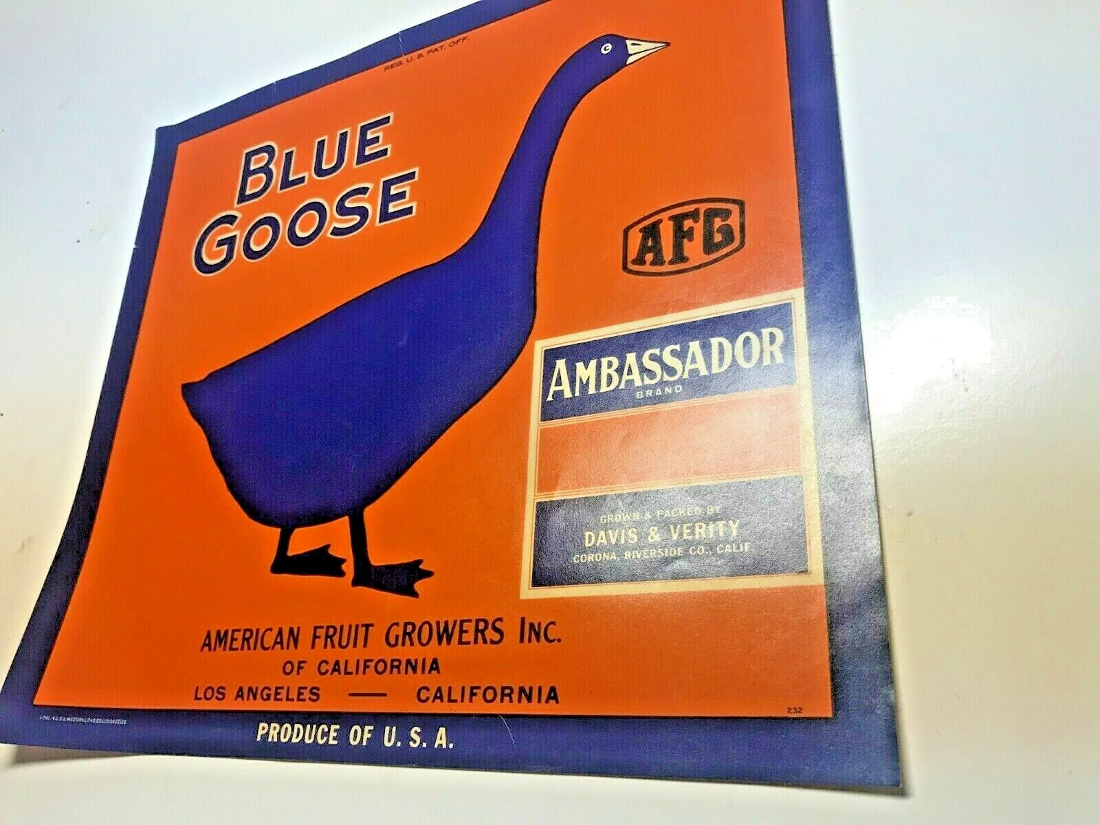 1930s-Los Angeles California-American Fruit Growers Inc-Blue Goose ...