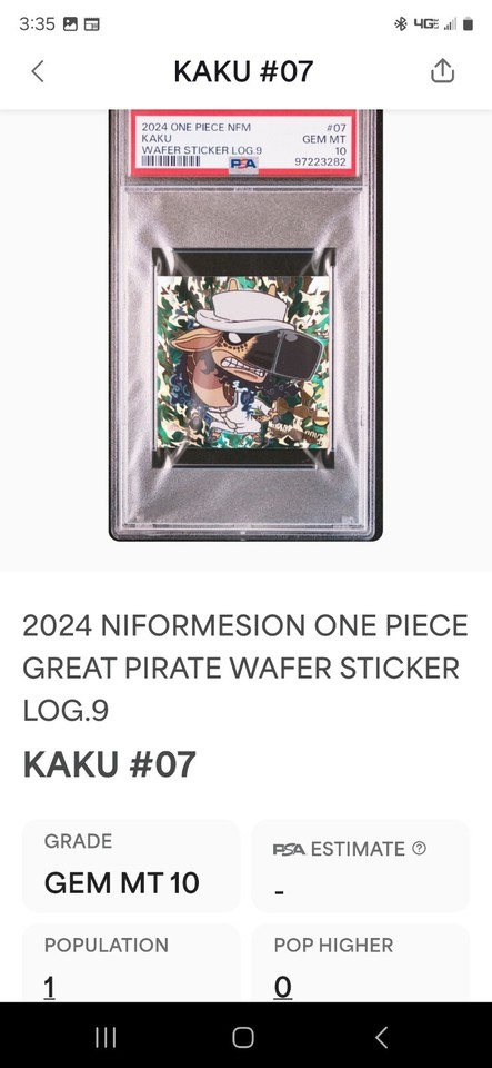 2024 🧑🏻‍🌾 One Piece, NFM Kaku, Wafer Sticker Log 9, #07, PSA-10 | eBay