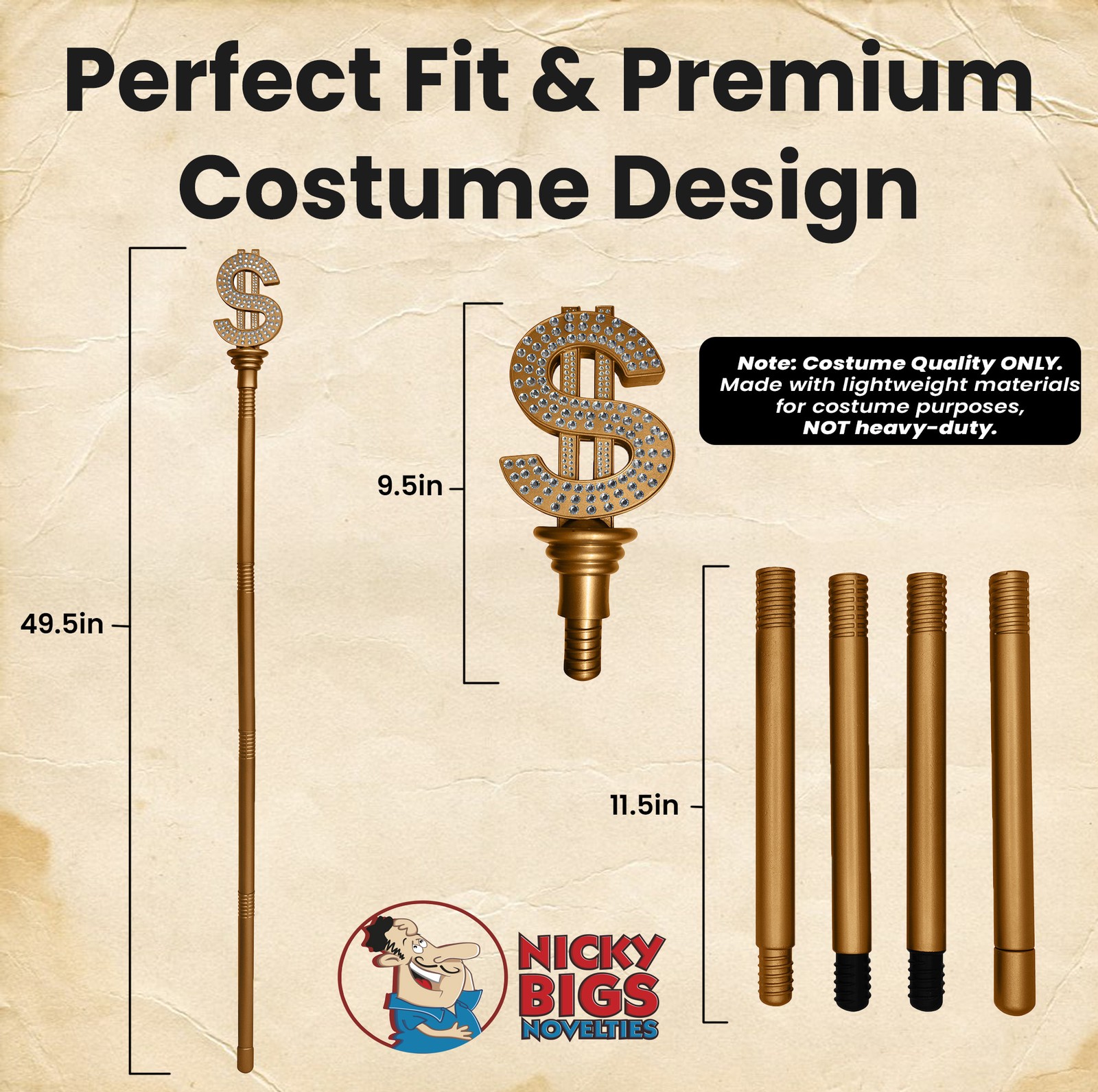 49.5" Tall Sign Money Cane Adjustable Cosplay Pimp Staff Halloween ...
