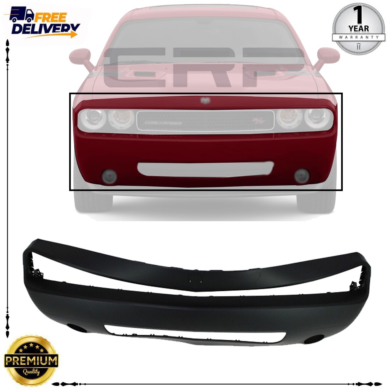 Front Bumper Cover Primed For 2008-2010 Dodge Challenger CH1000969 ...
