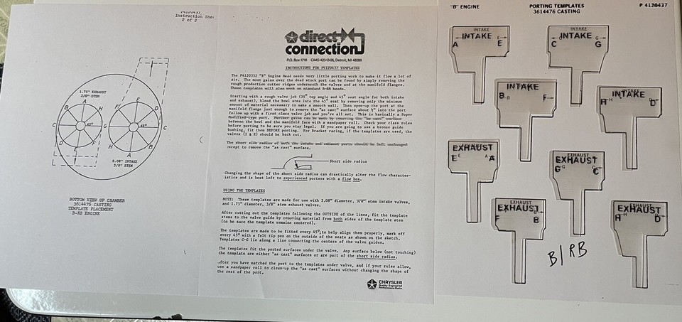 Mopar Direct Connection Big Block Porting Templates Part Number ...