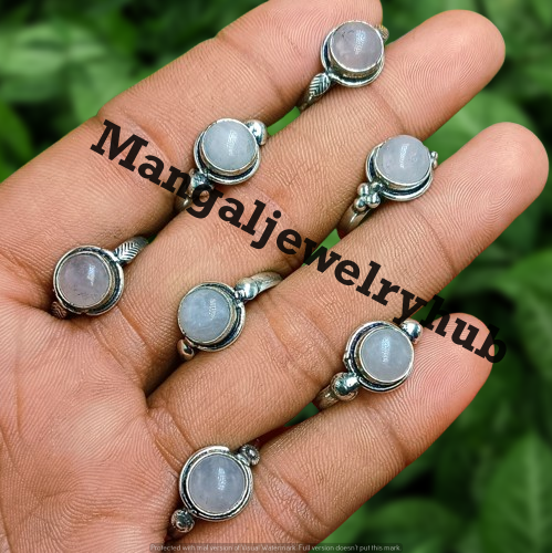 Elegant Rose Quartz Gemstone 10PCS Baby Rings 925 Silver Plated Bulk ...
