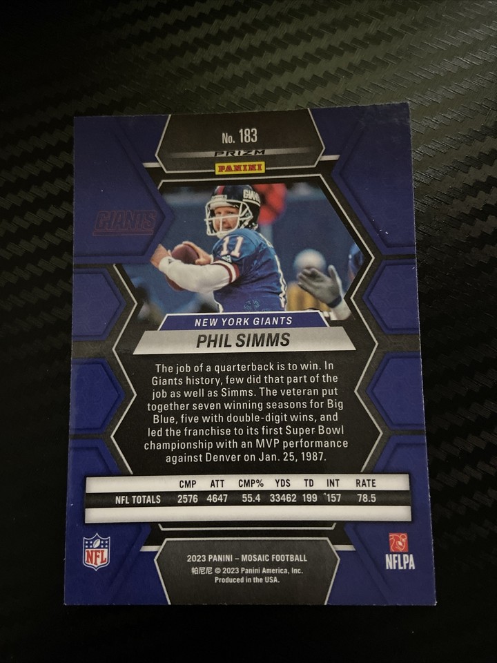 2023 Mosaic Pink Prizm Phil Simms Football Card 183 New York Giants | eBay