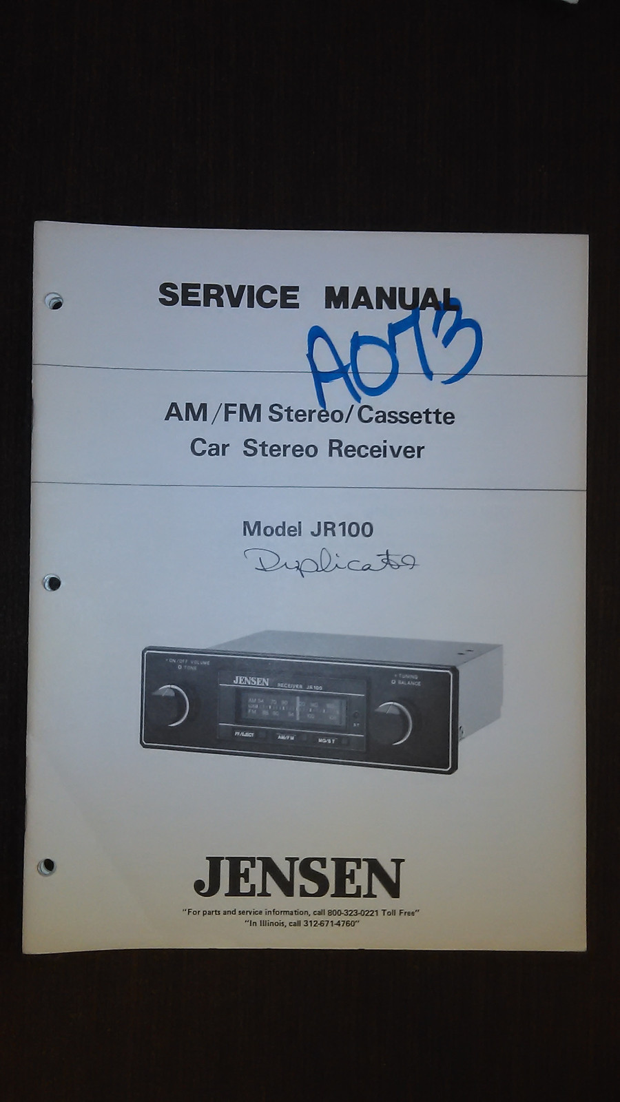 Jensen JR100 service manual repair schematic original car stereo radio ...