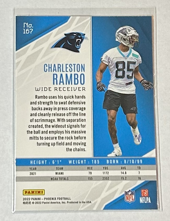 Charleston Rambo ROOKIE COLORBURST PRIZM - Panthers - 2022 Phoenix ...