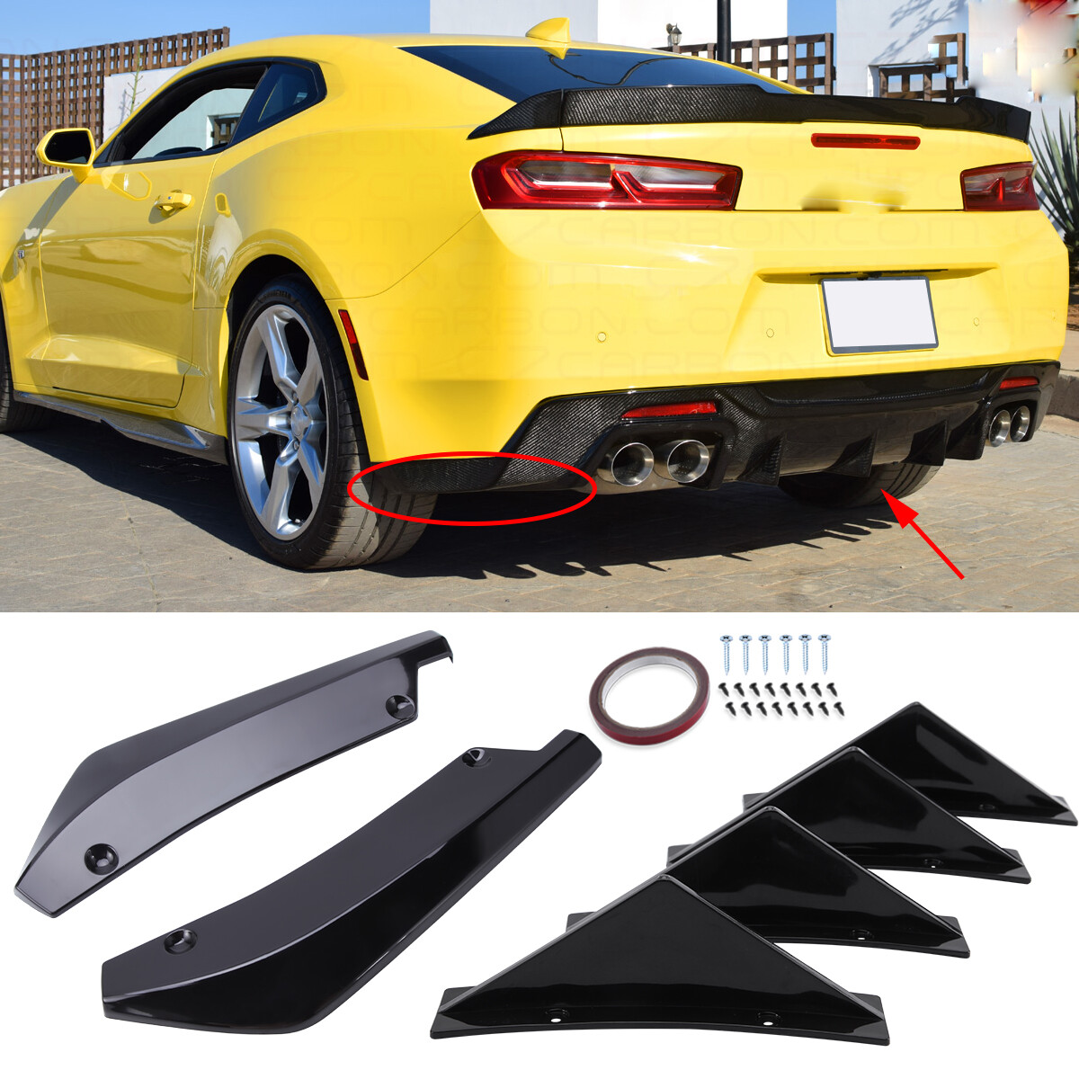 For Chevrolet Chevy Camaro Rear Diffuser Shark Fins Splitter Canard Lip ...