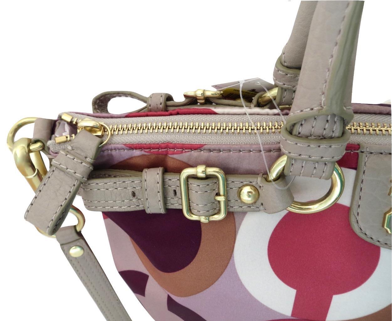 New NWT Coach Sophia Cherry Pink Khaki Signature Shoulder Satchel Purse ...